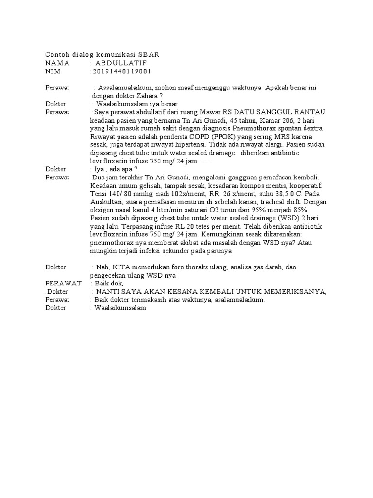 Contoh Dialog Komunikasi SBAR | PDF