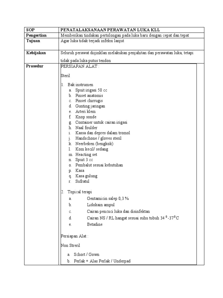 SOP Perawatan Luka KLL | PDF