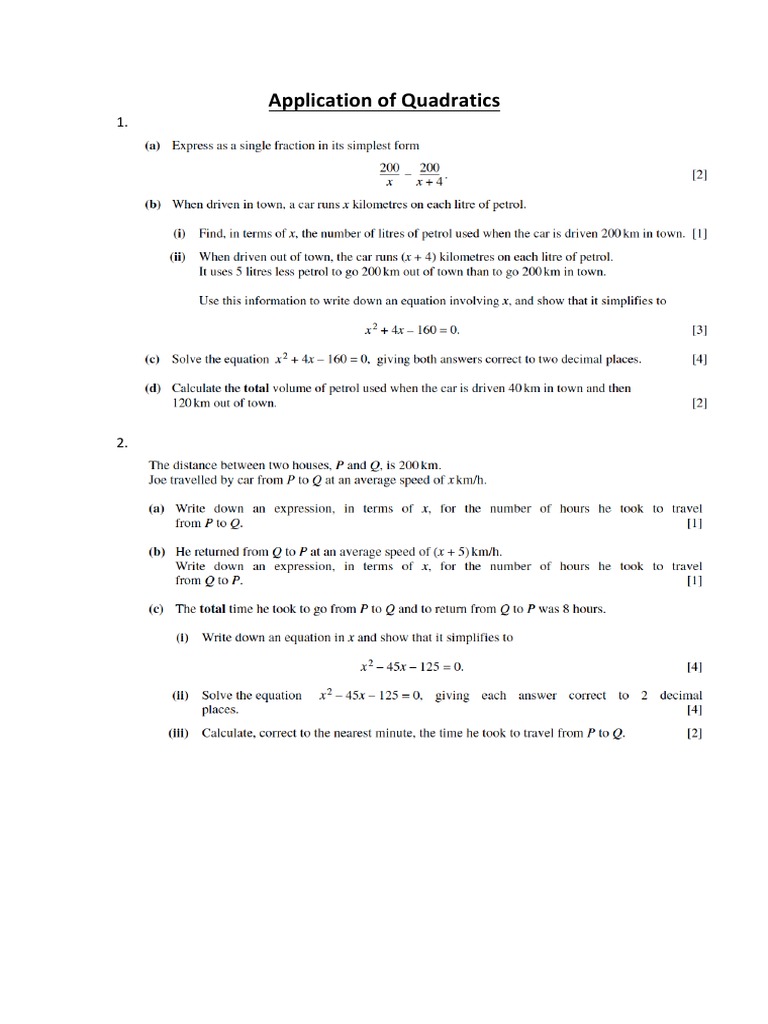 Application On Quadratics | PDF