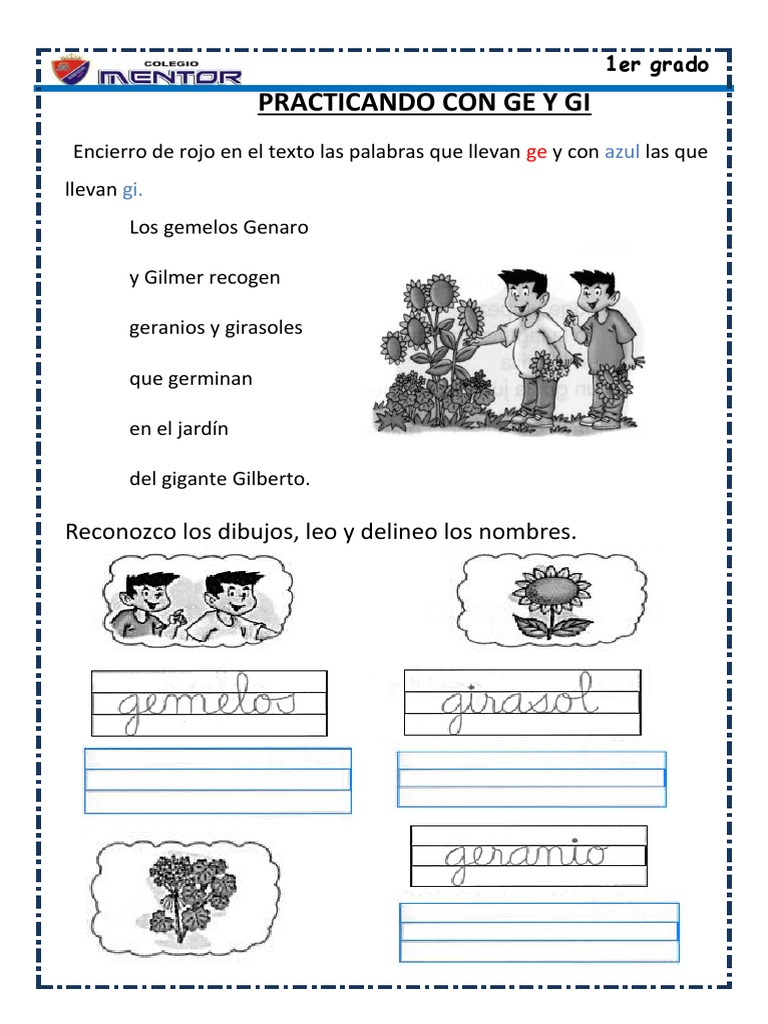 Práctica de GE y GI para 1er Grado | PDF