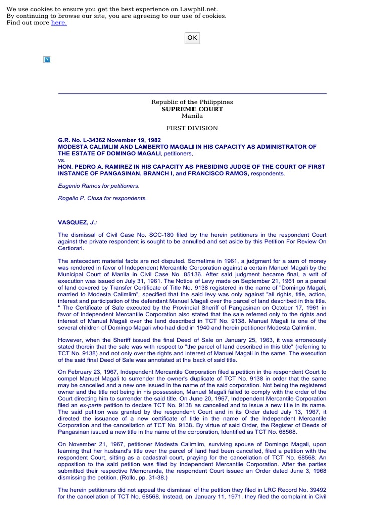 Supreme Court Case: Calimlim vs. Ramirez | PDF | Lawsuit | Laches (Equity)