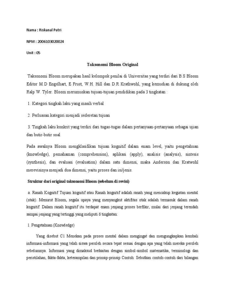 Tugas Evaluasi Taksonomi Bloom | PDF