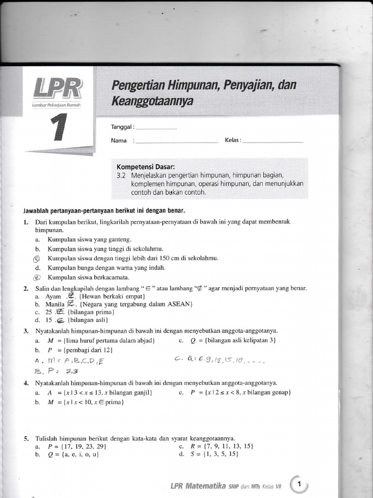 LPR Matematika 7 Himpunan | PDF