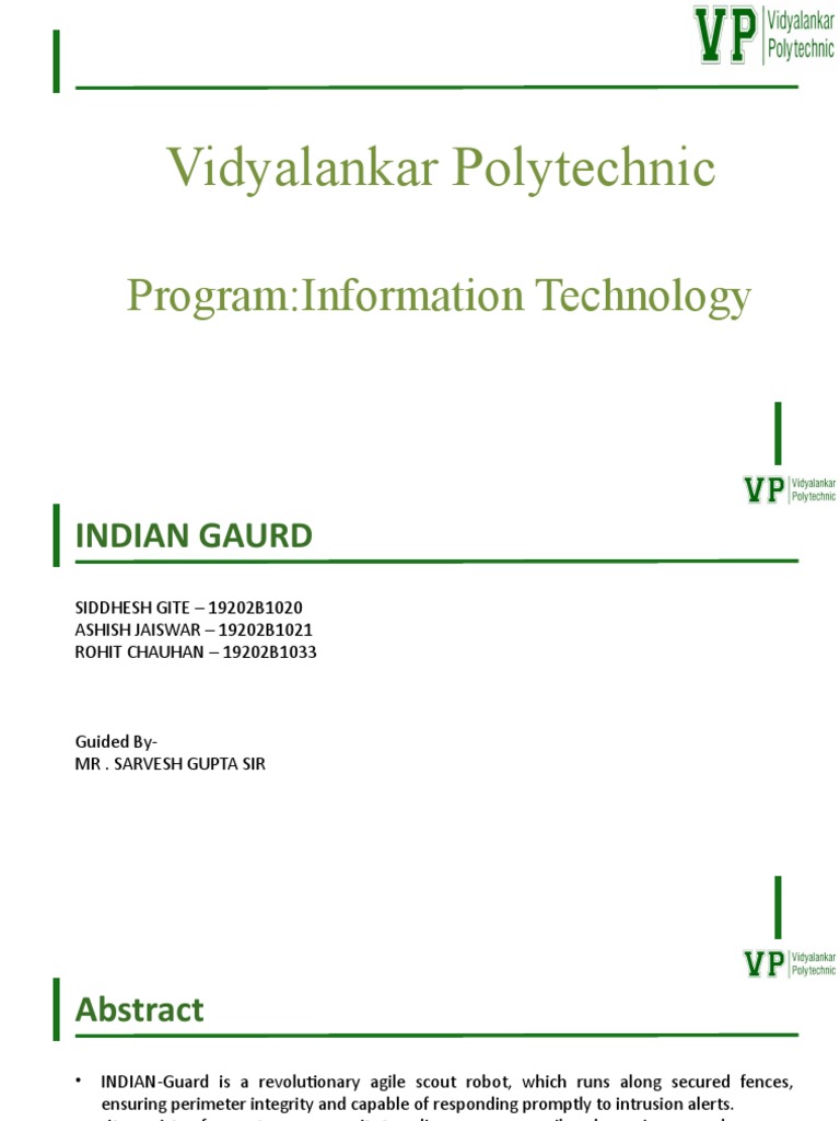 Vidyalankar Polytechnic: Program:Information Technology | PDF | Surveillance | Robot