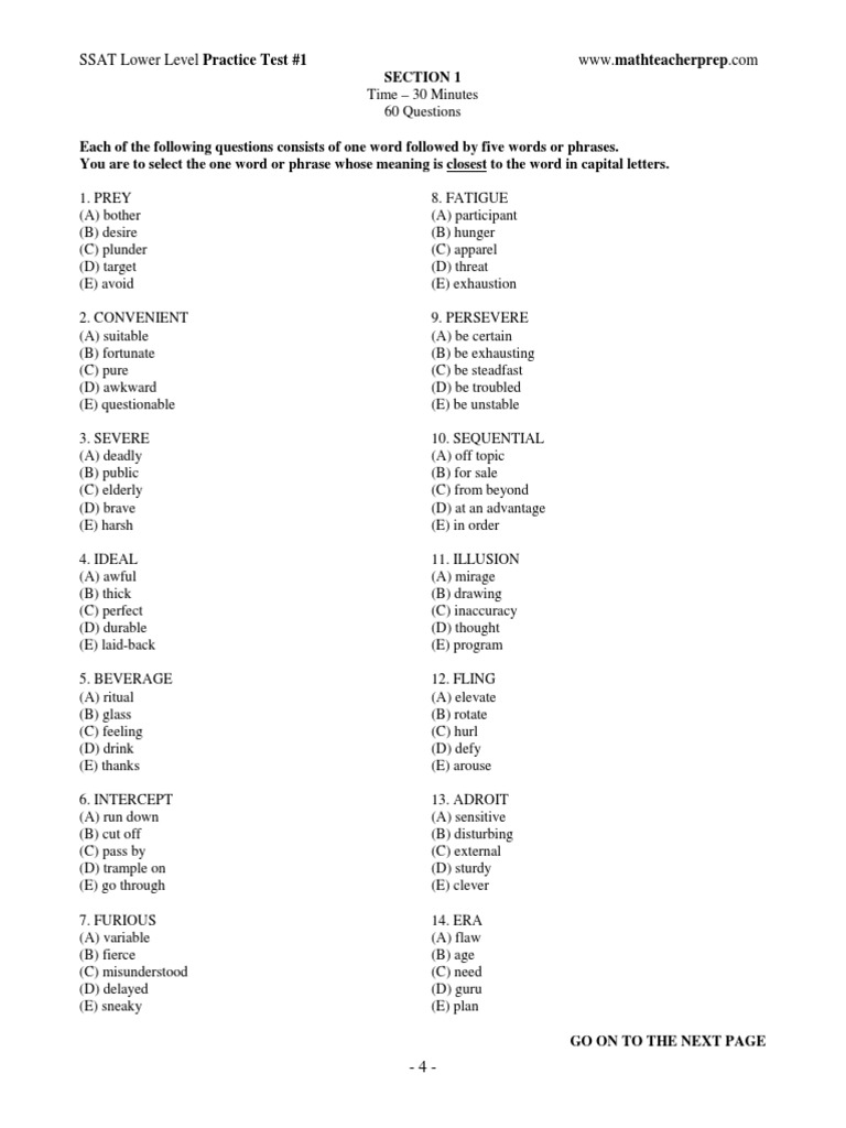 SSAT Middle Level Practice Test 1 | PDF | Avian Influenza | Influenza