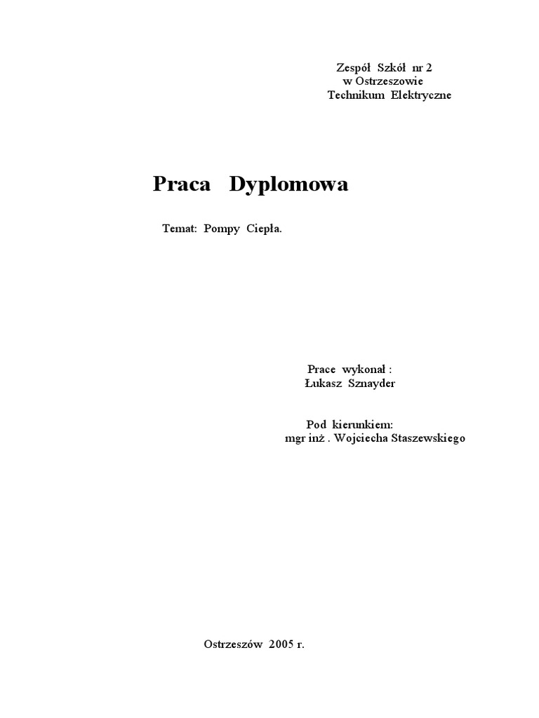 Ogrzewanie - Pompy Ciepla - Praca Dyplomowa | PDF