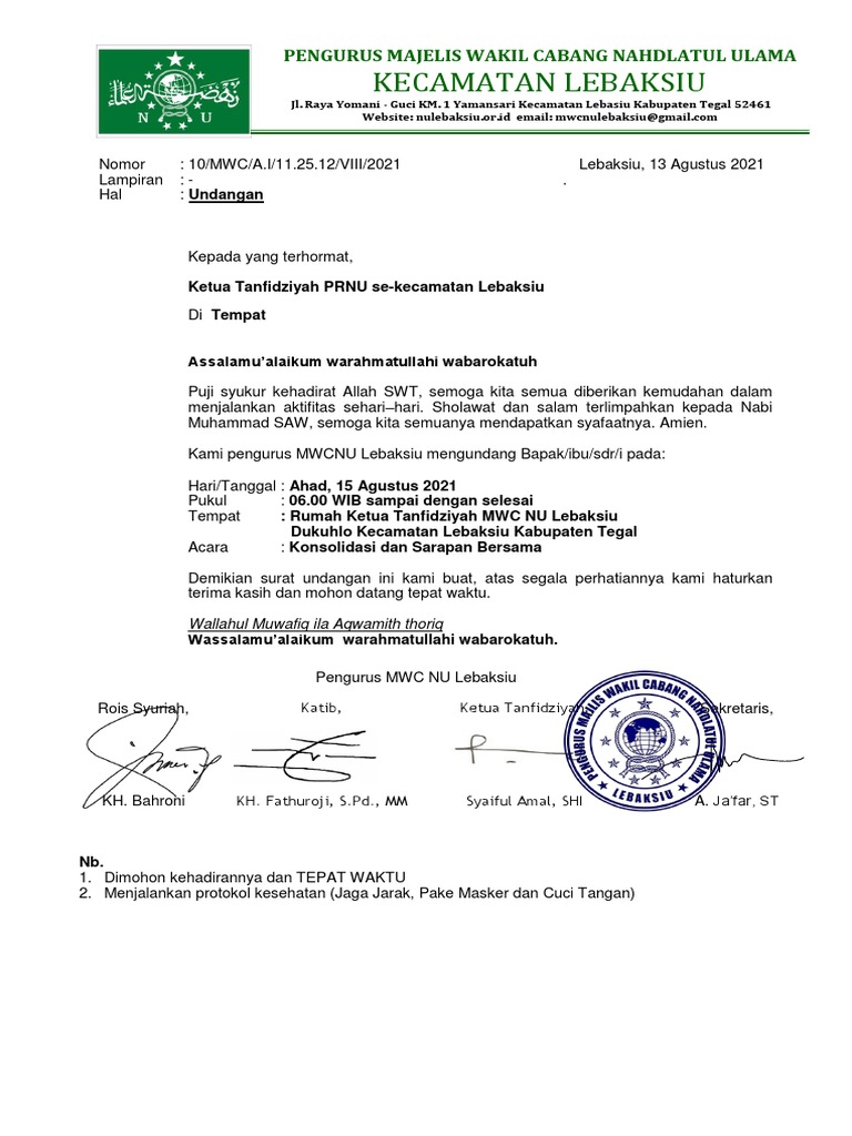 Surat Undangan MWC | PDF