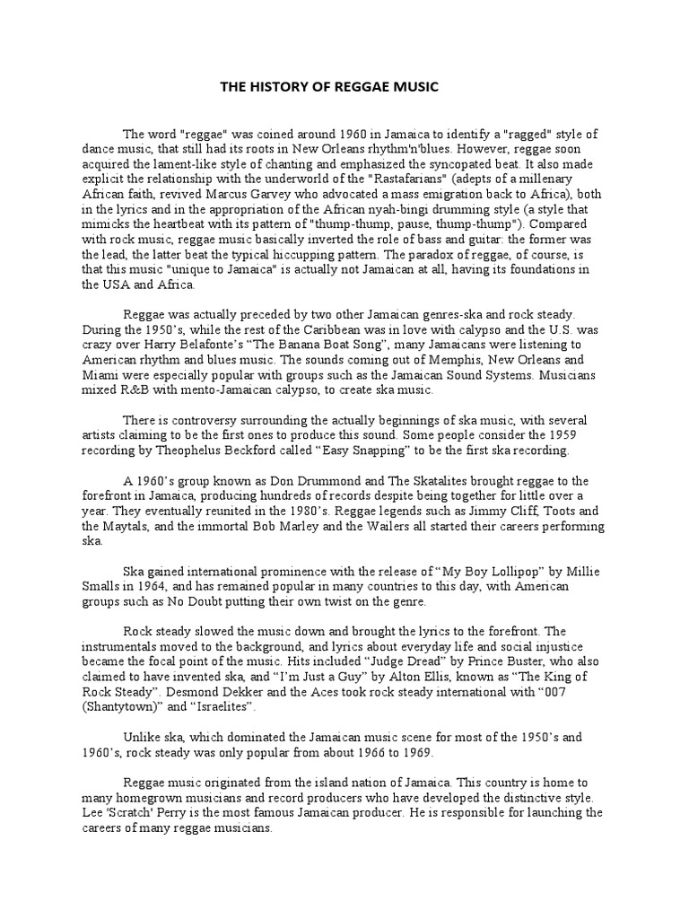 The History of Reggae Music | Download Free PDF | Bob Marley | Reggae