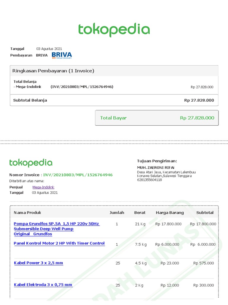 Invoice Pembayaran Alat Berat | PDF