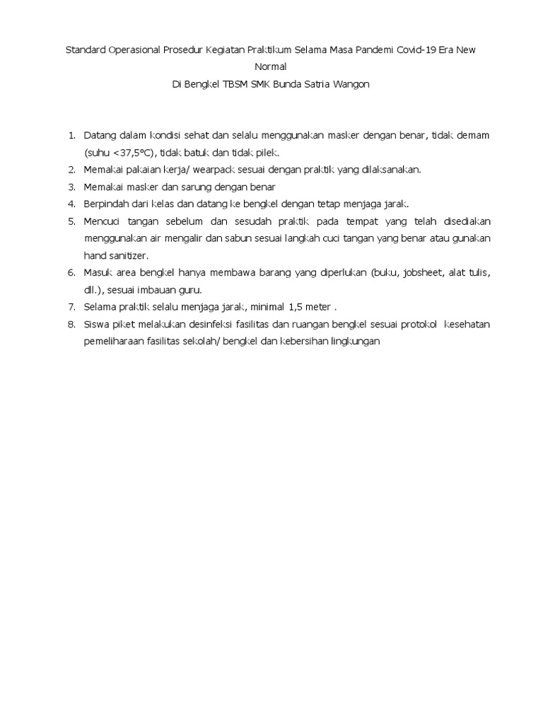 Sop Bengkel TBSM | PDF