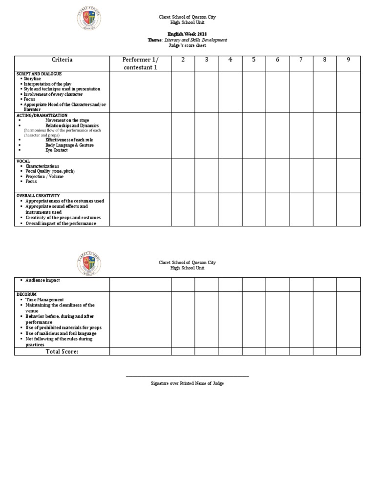 Judge's Score Sheet | PDF