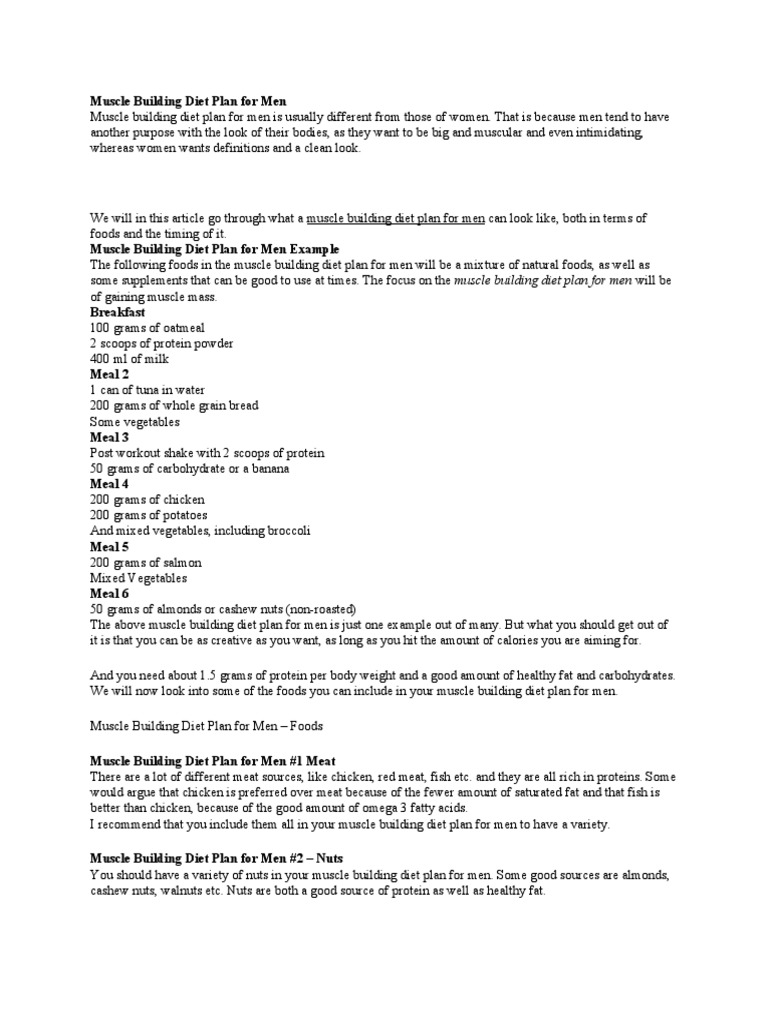 Muscle Building Diet Plan For Men | PDF | Dieting | Fat