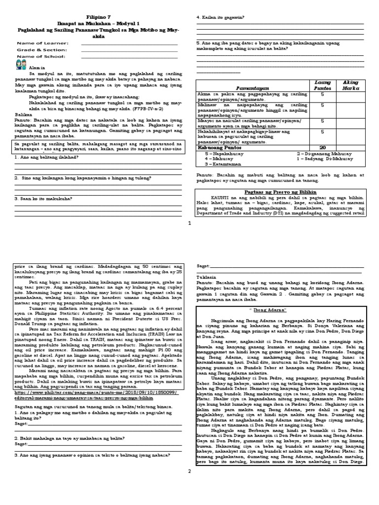 Fil7 - Q4 - M1 - Shortened 1 | PDF