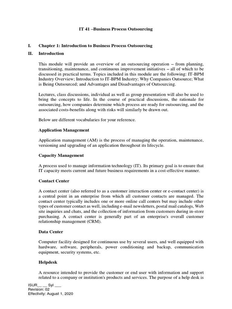 BPO Module 01 | PDF | Outsourcing | Cloud Computing