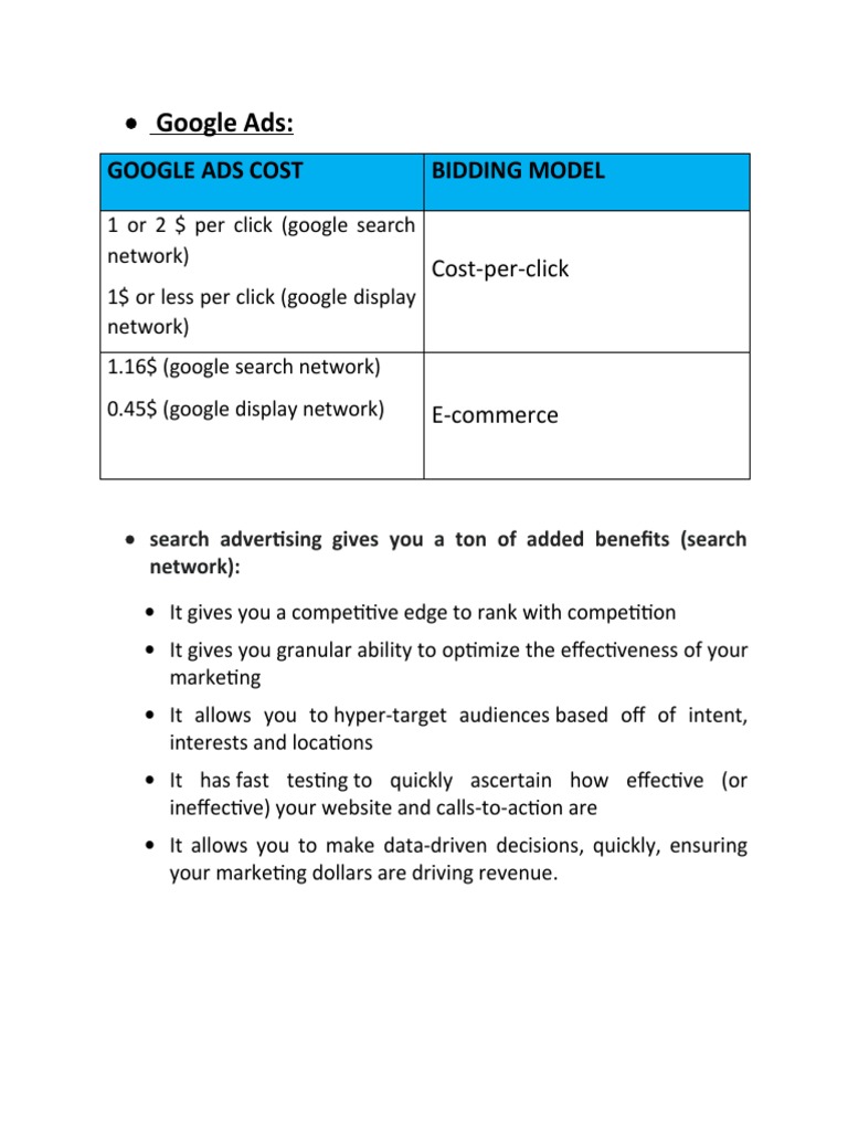 Google Ads Cost Bidding Model | PDF | Advertising | E Commerce