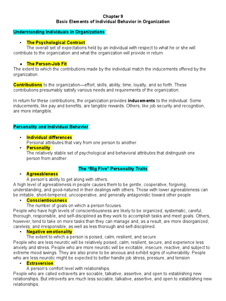 Lesson 9 Basic Elements of Individual Behavior in Organization | PDF | Job Satisfaction ...