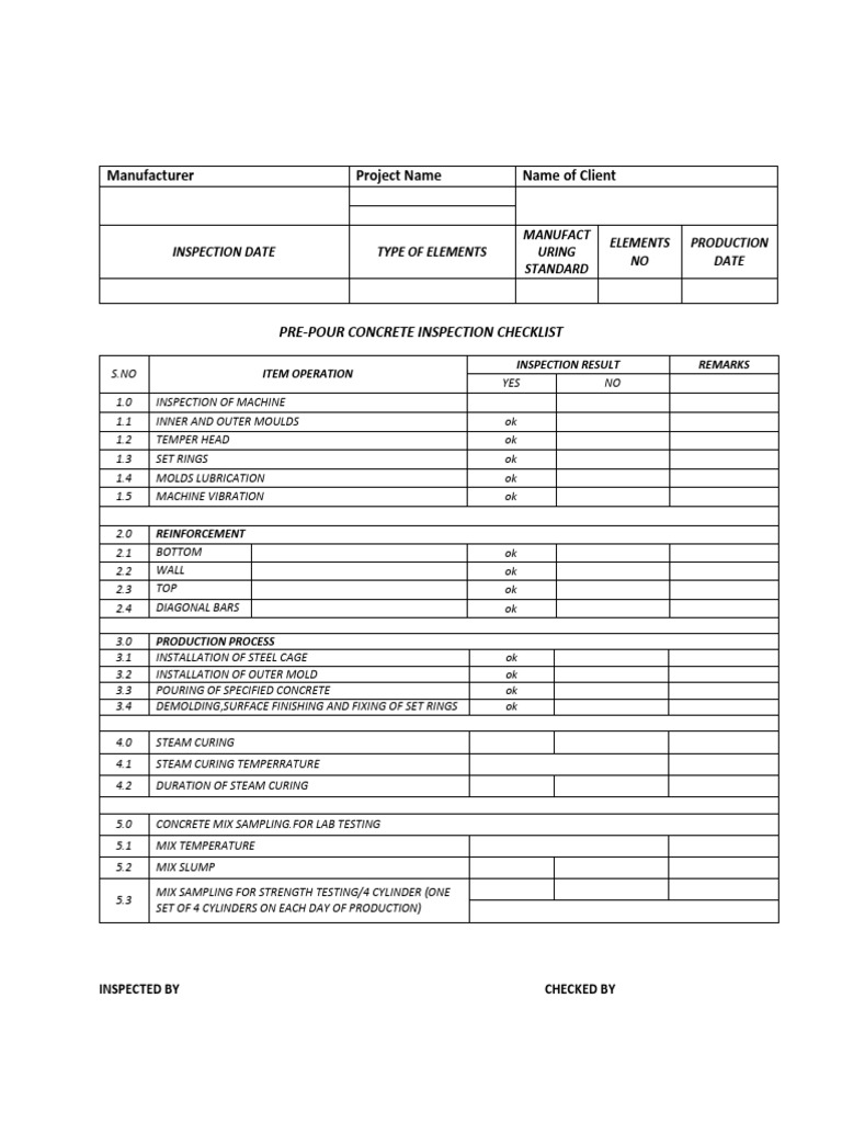 Manufacturer Project Name Name of Client: Pre-Pour Concrete Inspection ...