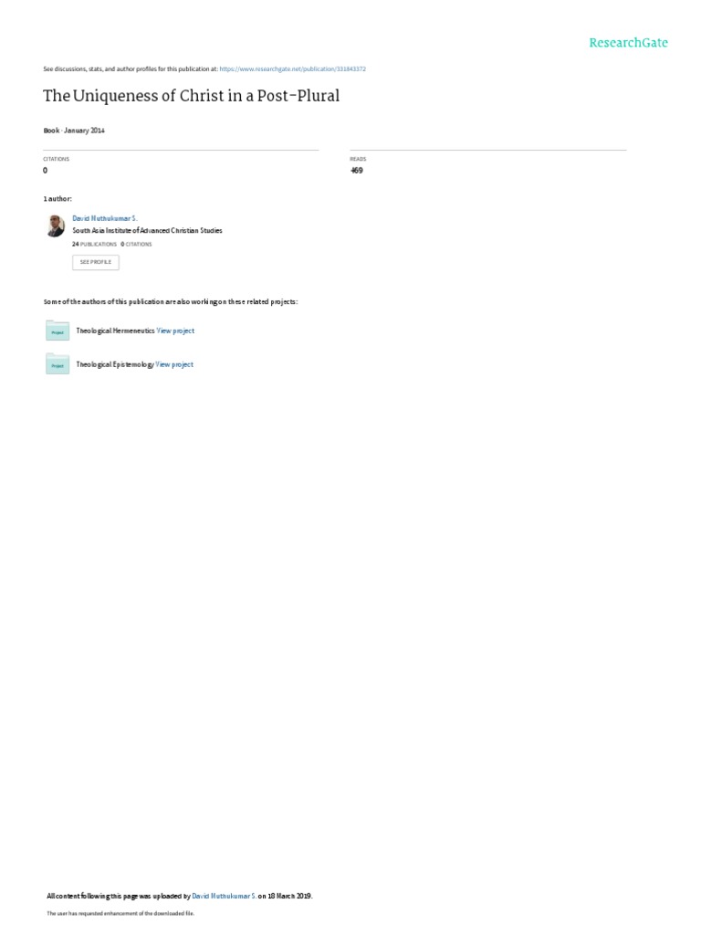 The Uniqueness of Christ in A Post-Plural | PDF | Religious Pluralism ...