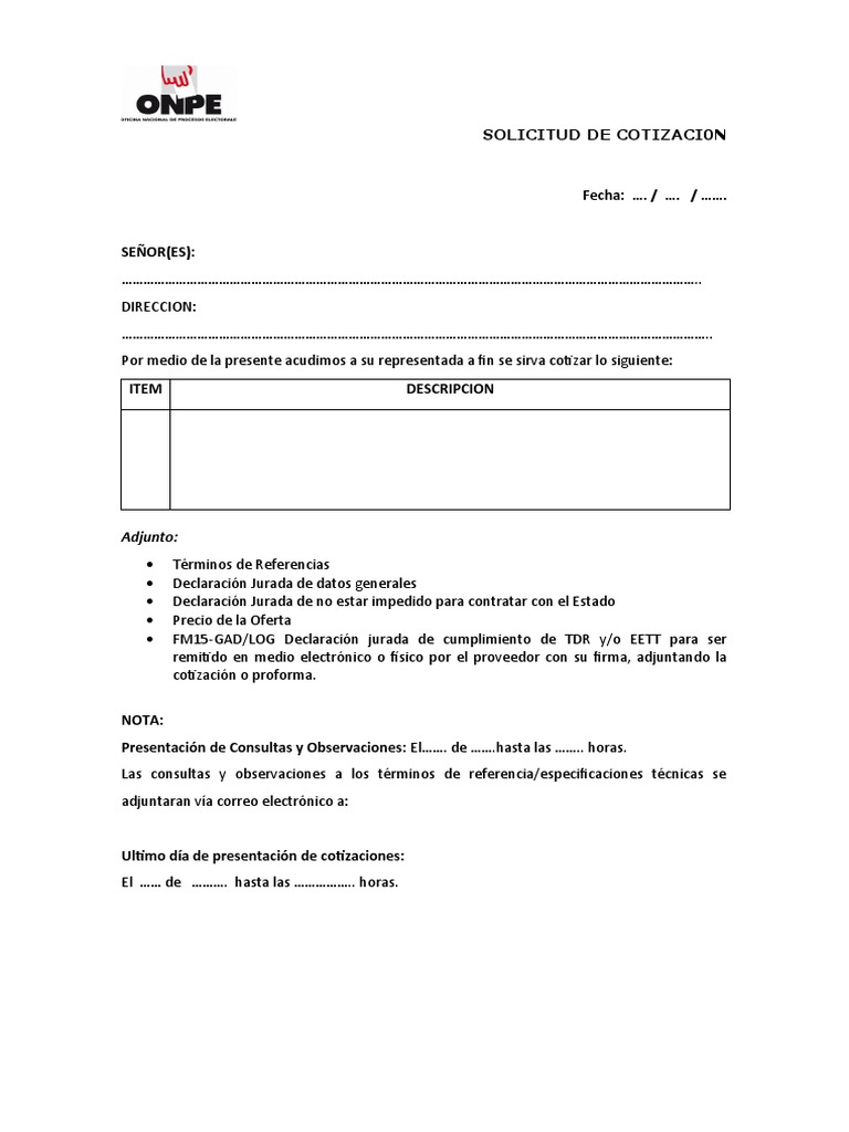 Solicitud de Cotizacion | PDF