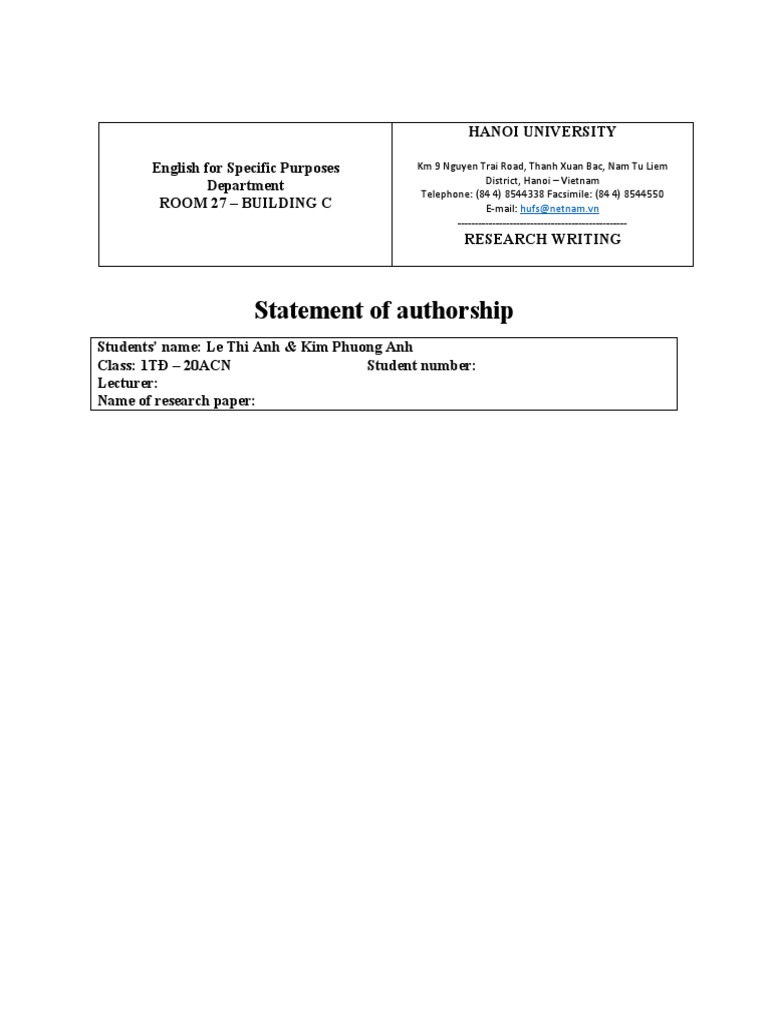 Statement of Authorship: Hanoi University | PDF | Unemployment | Social Science