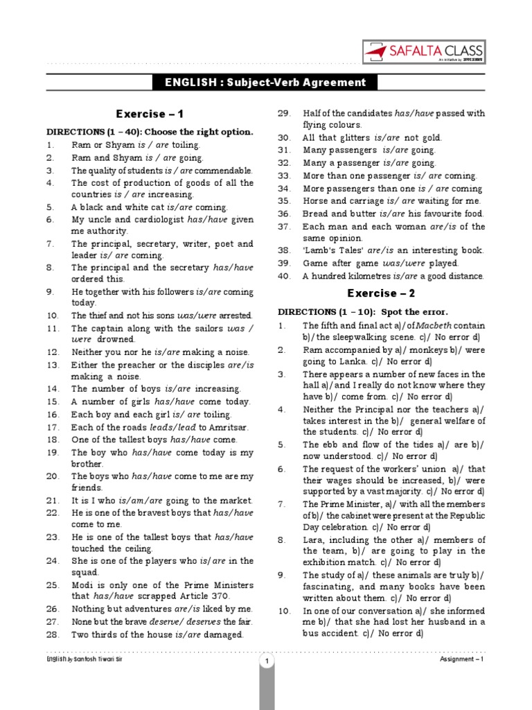 Practice Assignment Subject Verb Agreement - 5e9bffc6f0b8d | PDF ...