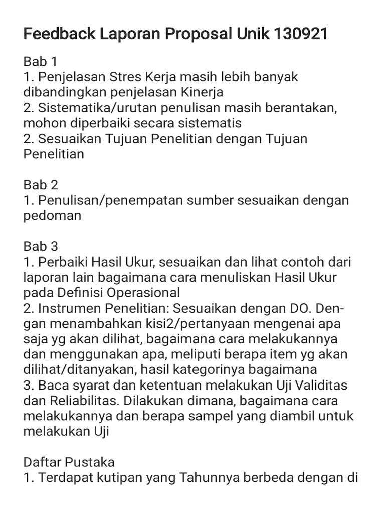 Feedback Laporan Proposal Unik 130921 | PDF