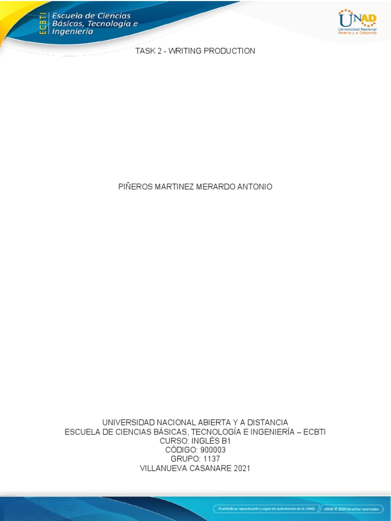 Unit 1 - Task 2 - Writing Production | PDF | English Language | Adverb