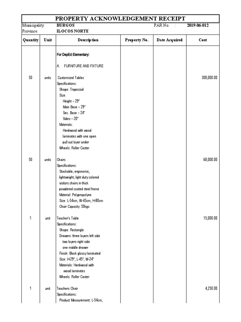 Property Acknowledgement Receipt | Download Free PDF | Tablet Computer ...