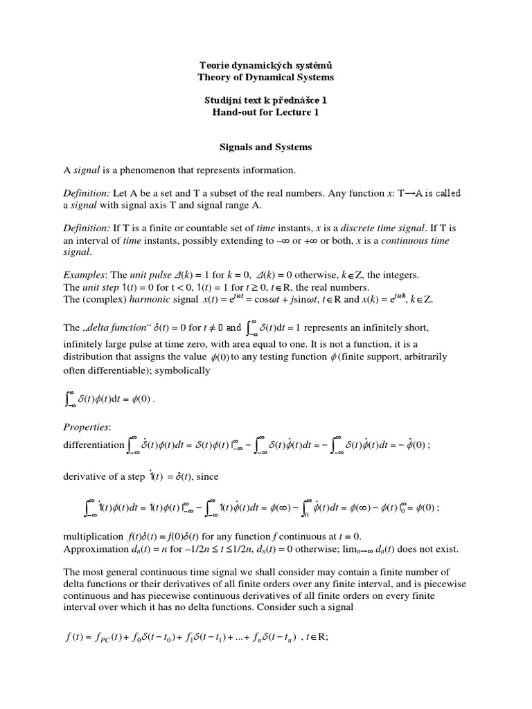 Teorie Dynamických Systémů Theory of Dynamical Systems Studijní Text K ...