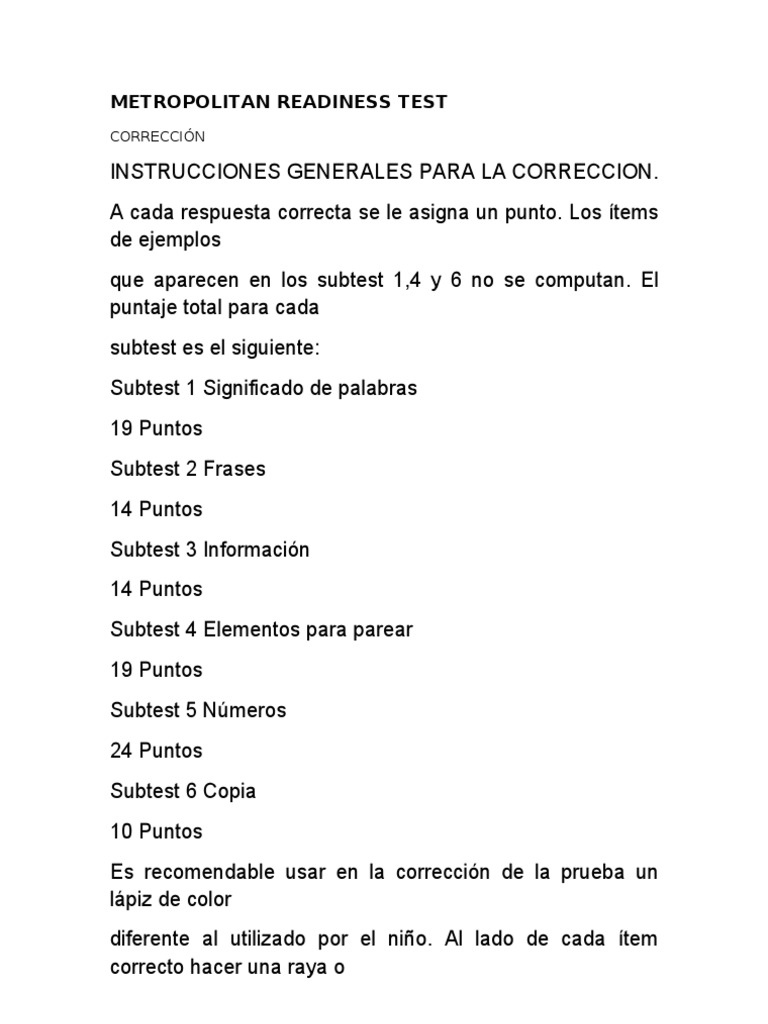 METROPOLITAN READINESS TEST. Correccion | PDF | Rectángulo | Enseñanza ...