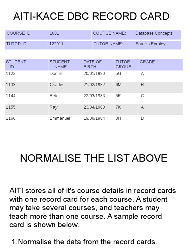 Aiti-Kace DBC Record Card | PDF | Computing | Information Retrieval