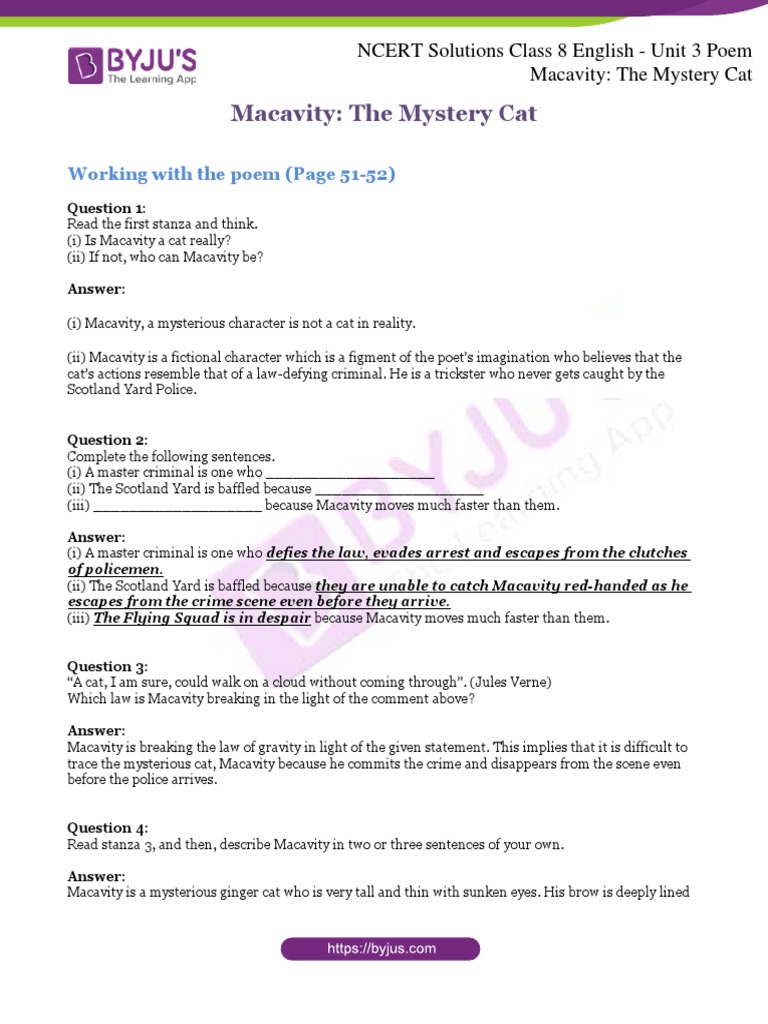 Macavity: The Mystery Cat Poem Analysis | PDF