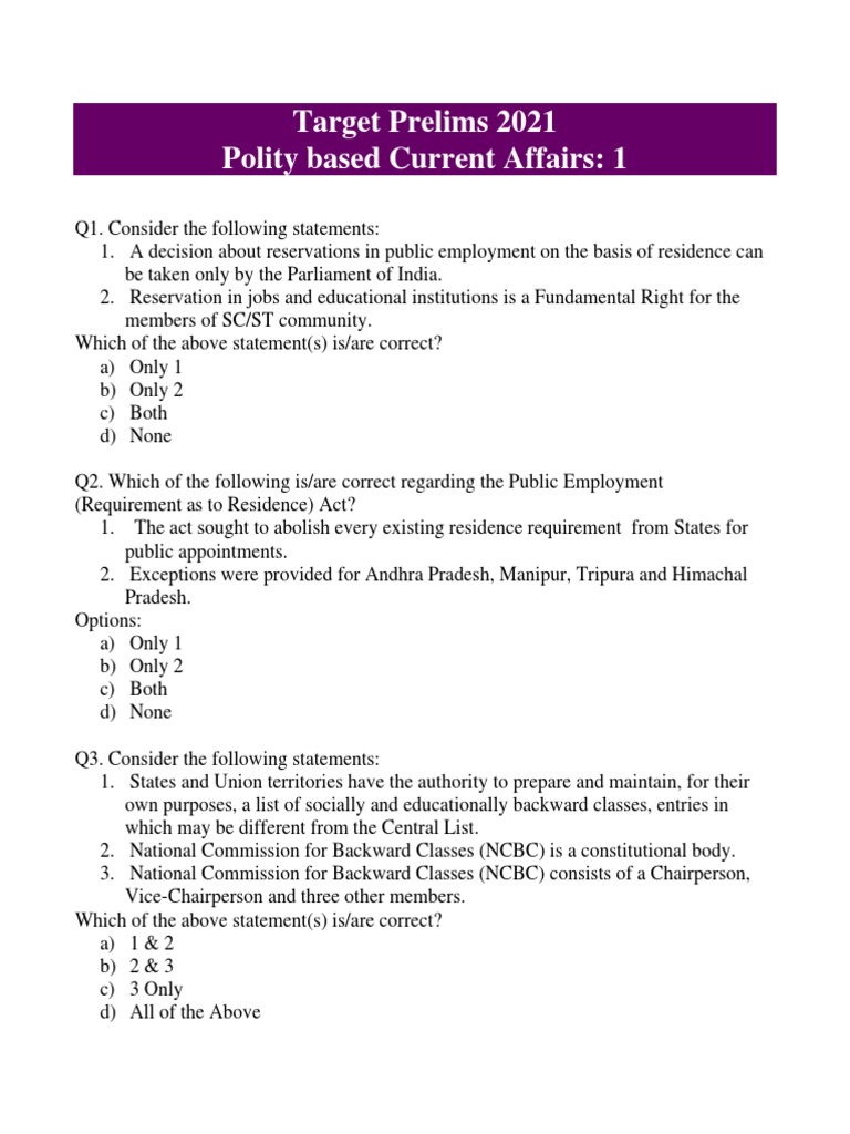 Byjus Ias Target Prelims 2021 Indian Polity Pdf Government Of