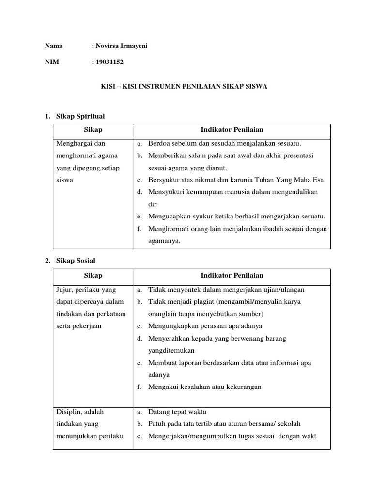 Novirsa Irmayeni - Kisi-Kisi Penilaian Sikap | PDF
