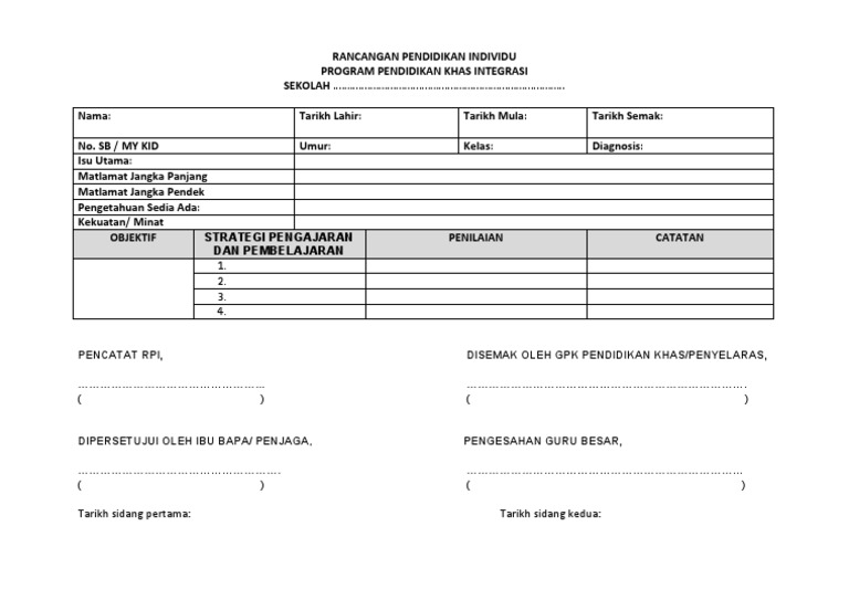 Contoh Format Borang RPI | PDF