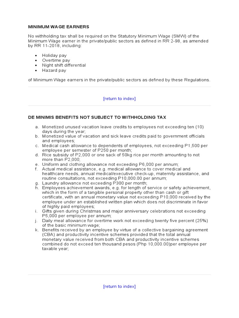 Minimum Wage Earners: (Return To Index) | PDF | Business | Economies