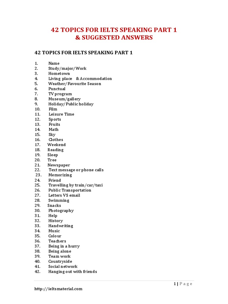 42 Topics For Ielts Part 1 | PDF | News | Weather