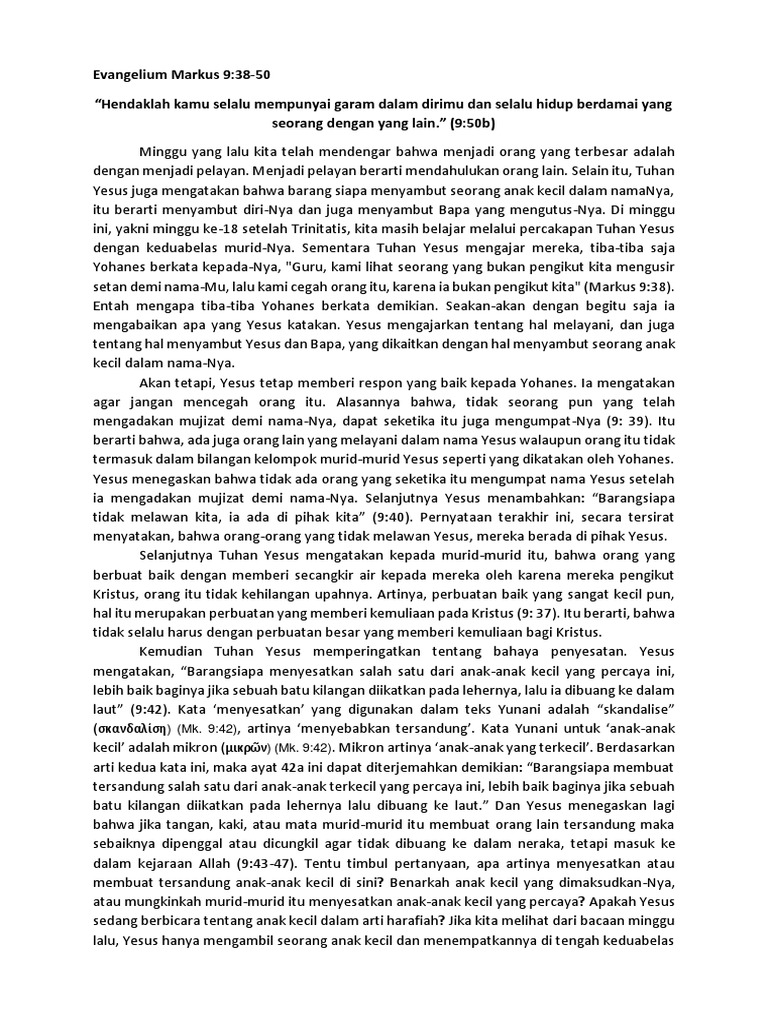 Markus 9, 38-50 Khotbah Edits | PDF