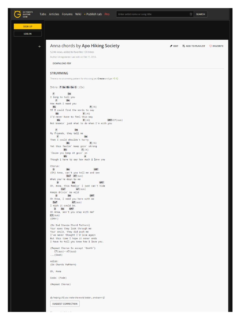 Anna - Apo Hiking Society (Lyrics & Chords) | PDF