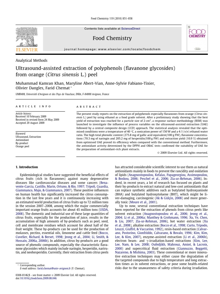 Khan2010 - Ultrasound-Assisted Extraction of Polyphenols (Flavanone Glycosides) From Orange ...