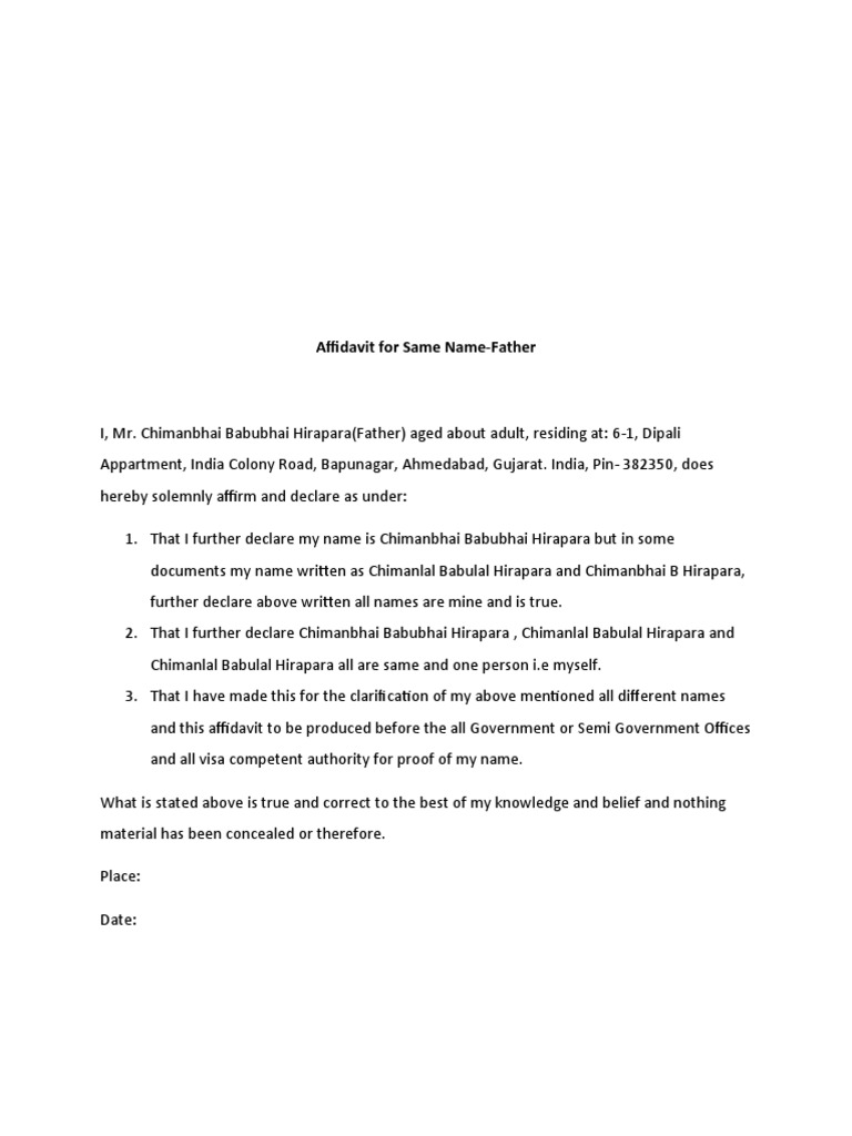 Affidavit For Same Name-Father | PDF