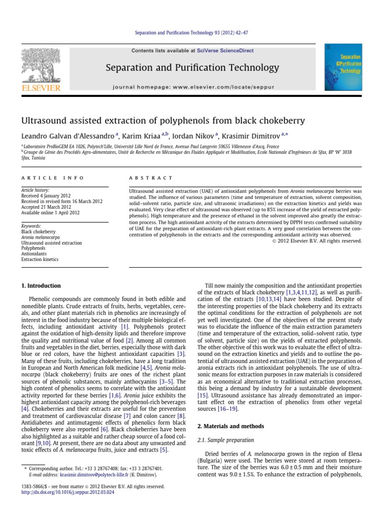 Alessandro2012 - Ultrasound Assisted Extraction of Polyphenols From Black Chokeberry | PDF ...