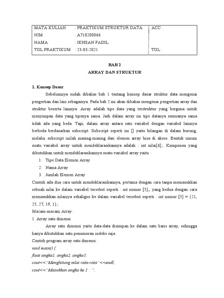 Praktikum Struktur Data: Array & Struct | PDF