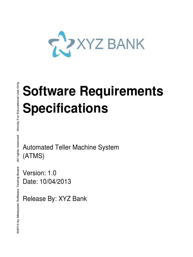 TAB 2 - ATMS Software Requirements Specifications v1.0.0 | PDF | Automated Teller Machine ...