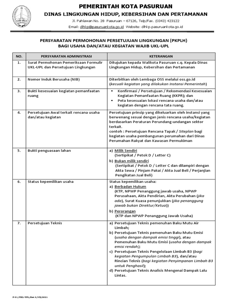 Persyaratan Persetujuan Lingkungan (UKL-UPL) | PDF