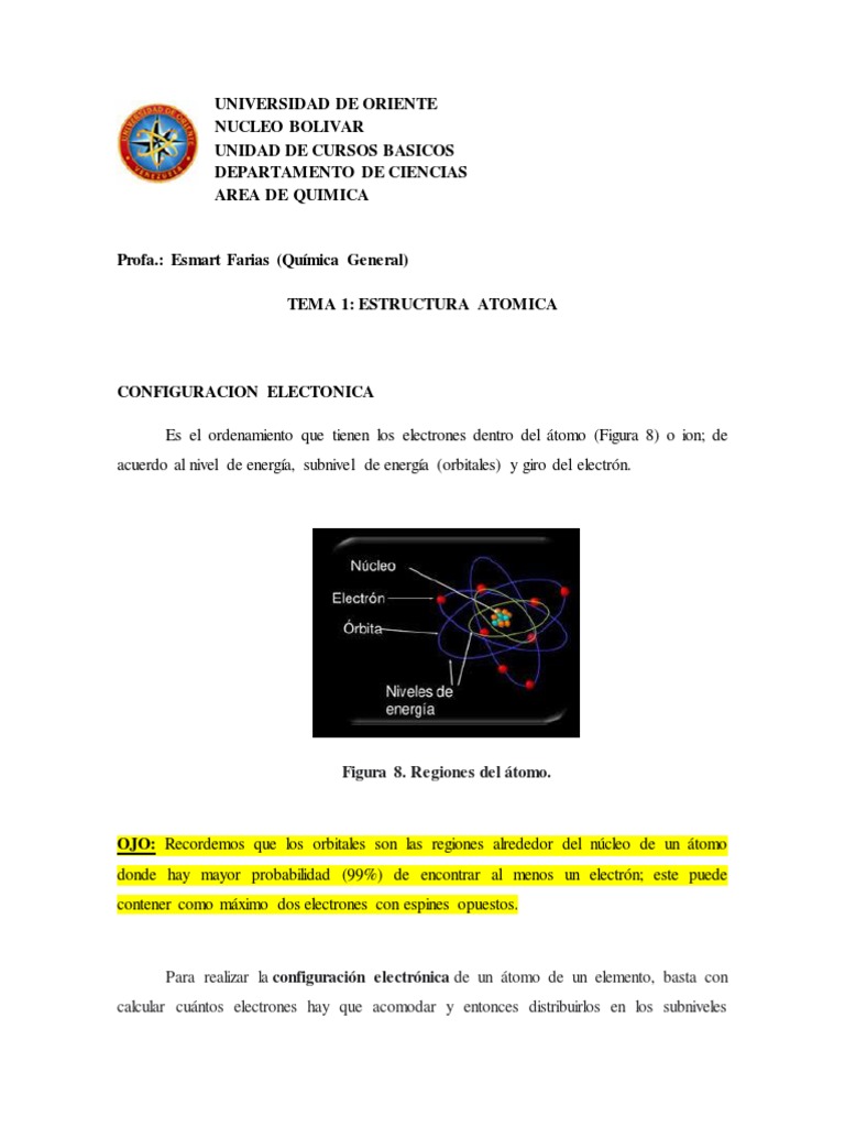 Configuracion Electronica De Un Atomo Pdf Configuración Electronica