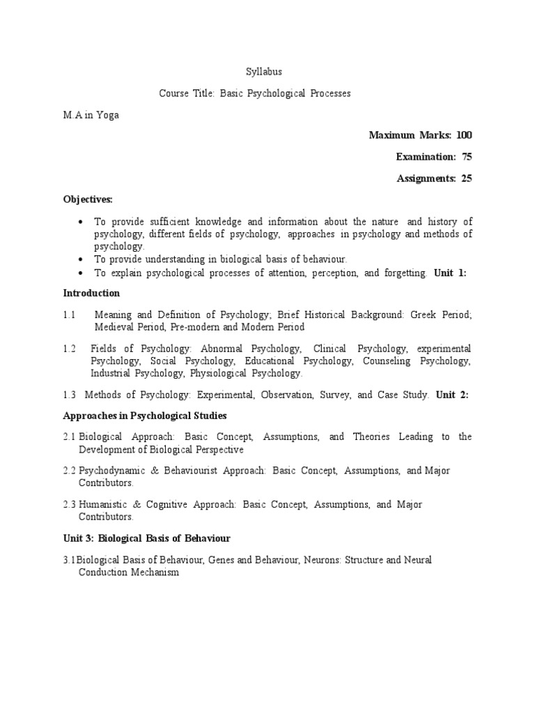 Basic Psychological Processes Syllabus | PDF | Perception | Psychology