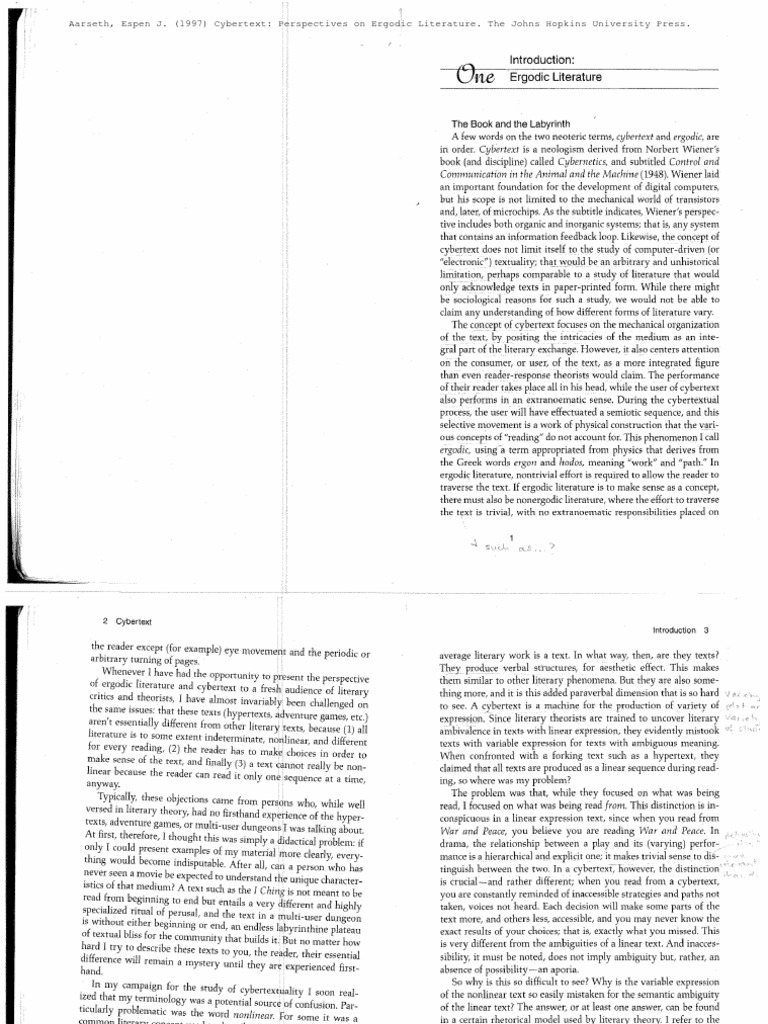 Aarseth, Espen J. (1997) Cybertext: Perspectives On Ergodic Literature ...