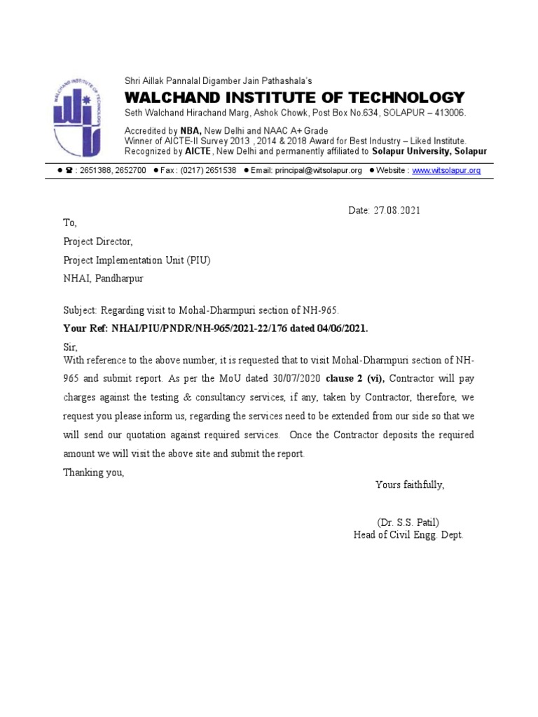 NHAI Letter | PDF