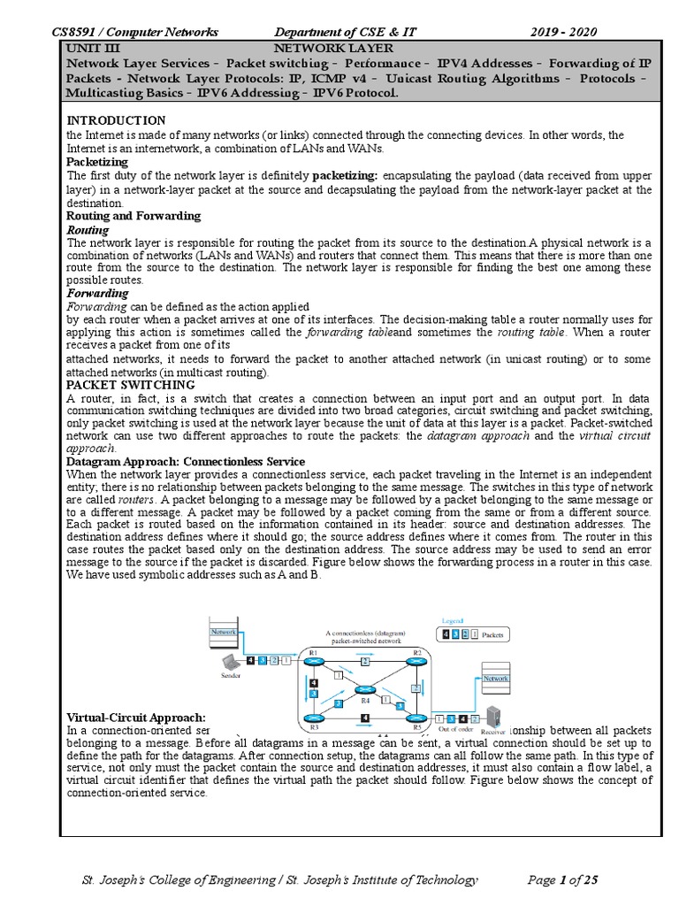 CS8591 / Computer Networks Department of CSE & IT 2019 - 2020 | PDF | Internet Protocols | Routing